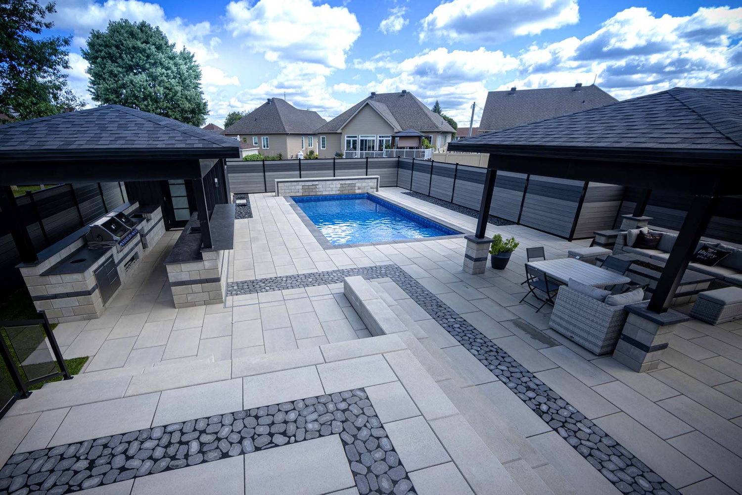 Inground Pool Installation St-Isidore – Modern Pool with Covered Patio